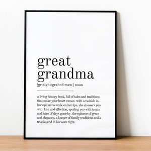 Great Grandma Definition Print, Wall Art Prints, Printable Art, Instant ...