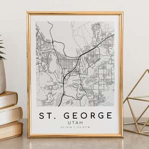 ST. GEORGE Map Print, Utah UT Usa Map Poster, Gifts for Him, Gift City ...
