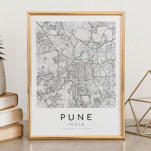 PUNE Map Print, India Country Map Poster, Gifts for Him, Gift City Map ...