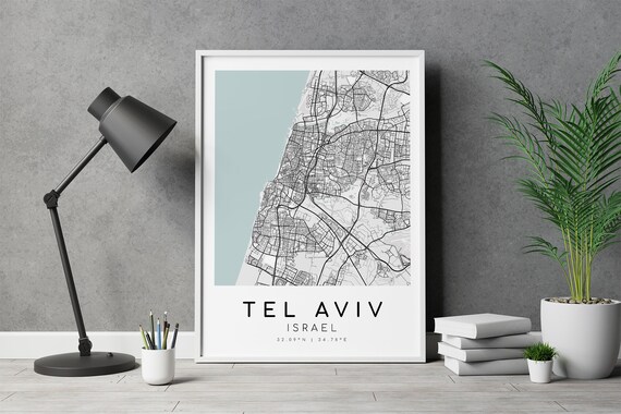 TEL AVIV Israel Map Print City Map Poster Birthday Gift - Etsy