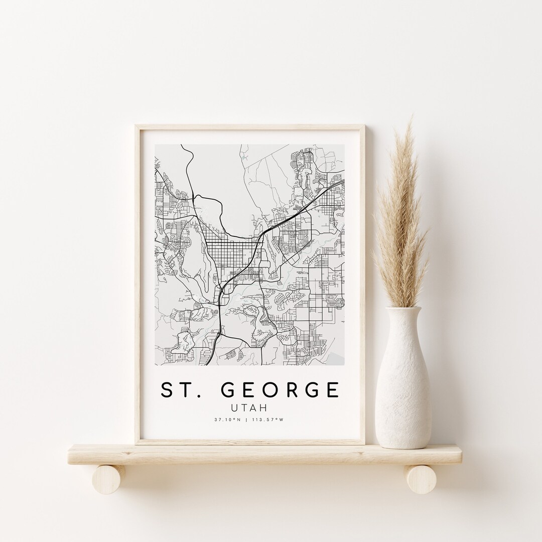 ST. GEORGE Map Print, Utah UT Usa Map Poster, Gifts for Him, Gift City ...