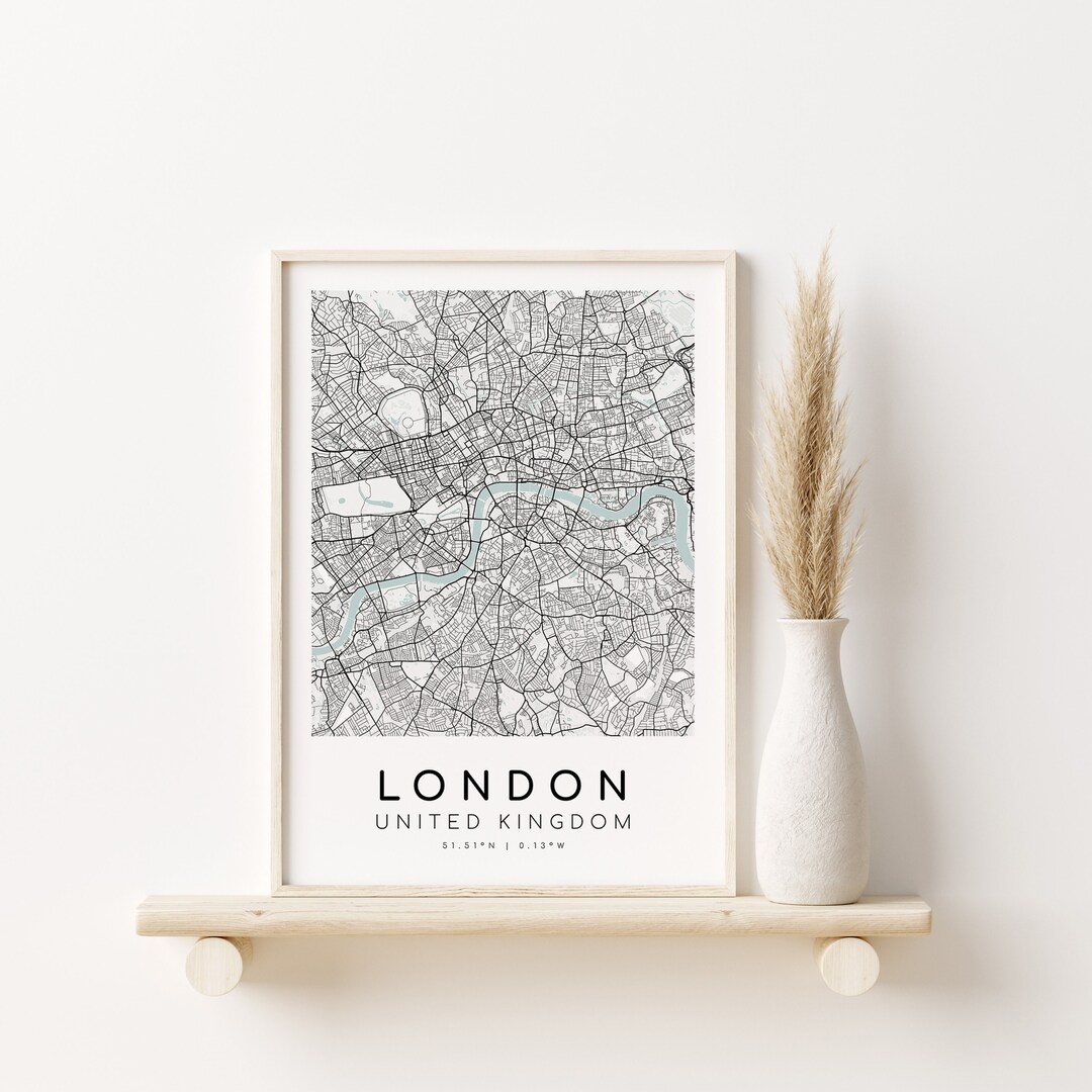LONDON Map Print, United Kingdom Map Poster, Gifts for Him, Gift City ...