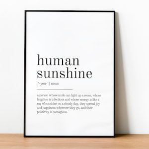 Human Sunshine Definition Print, Self Love Wall Art, Dictionary Print ...