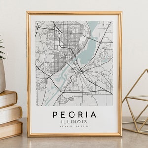 PEORIA Illinois City Map, USA IL Home Map, Map Print, Custom Locations ...