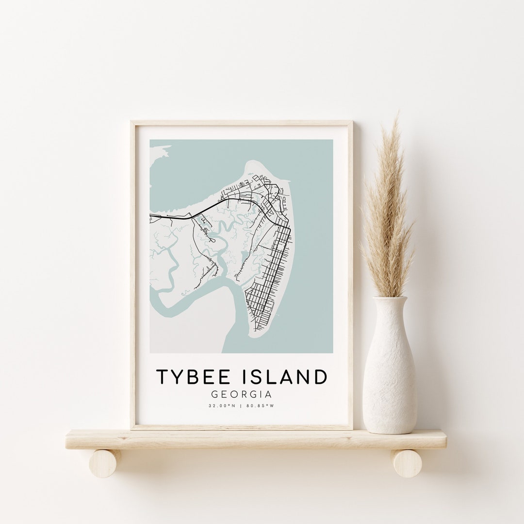 TYBEE ISLAND Georgia GA City Map, Gifts for Her, Minimalist Map Print ...