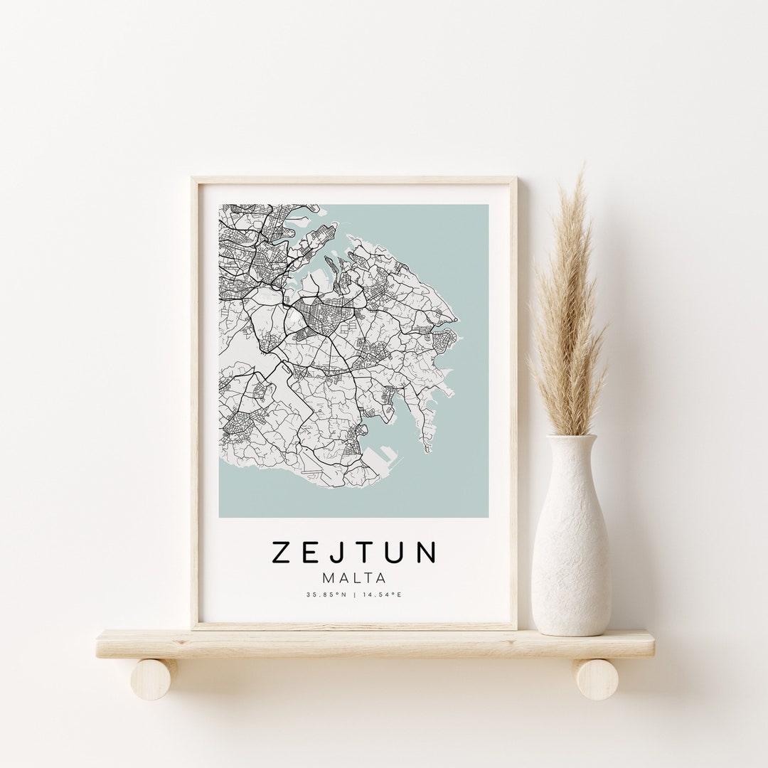 ZEJTUN Map Print, Malta Road Map Poster, Gifts for Her, Custom City Map ...