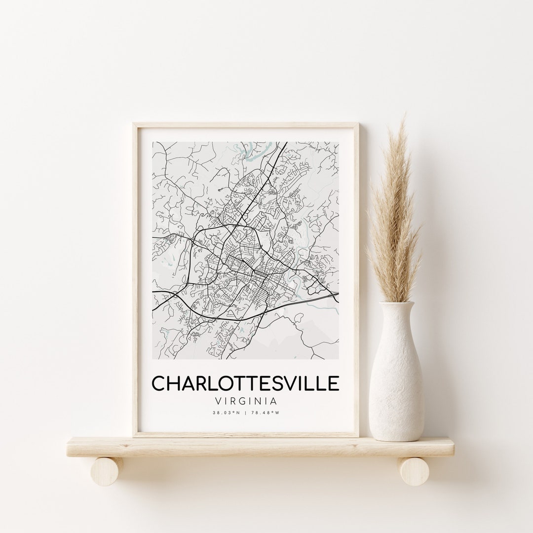 CHARLOTTESVILLE City Map, Virginia Map Poster, Blue and White Print ...