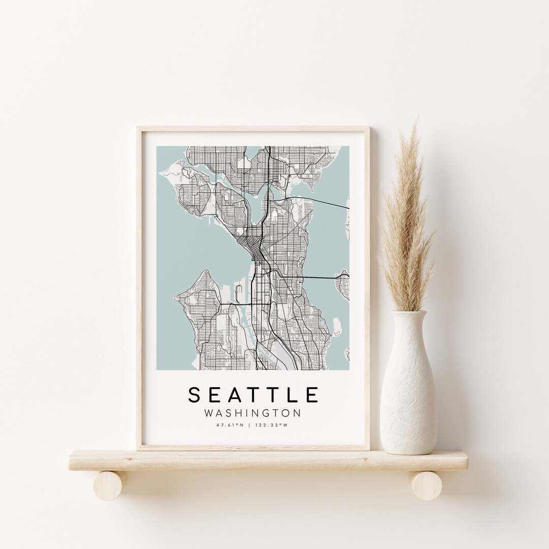 SEATTLE Washington City Map, WA USA Minimalist Map Print, City Map ...