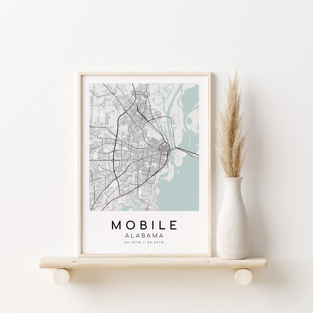 MOBILE City Map, Alabama AL USA Map Print, Map Poster, Minimalist Map ...