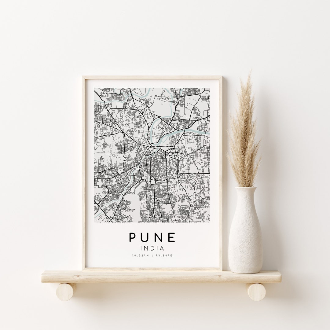 PUNE Map Print, India Country Map Poster, Gifts for Him, Gift City Map ...