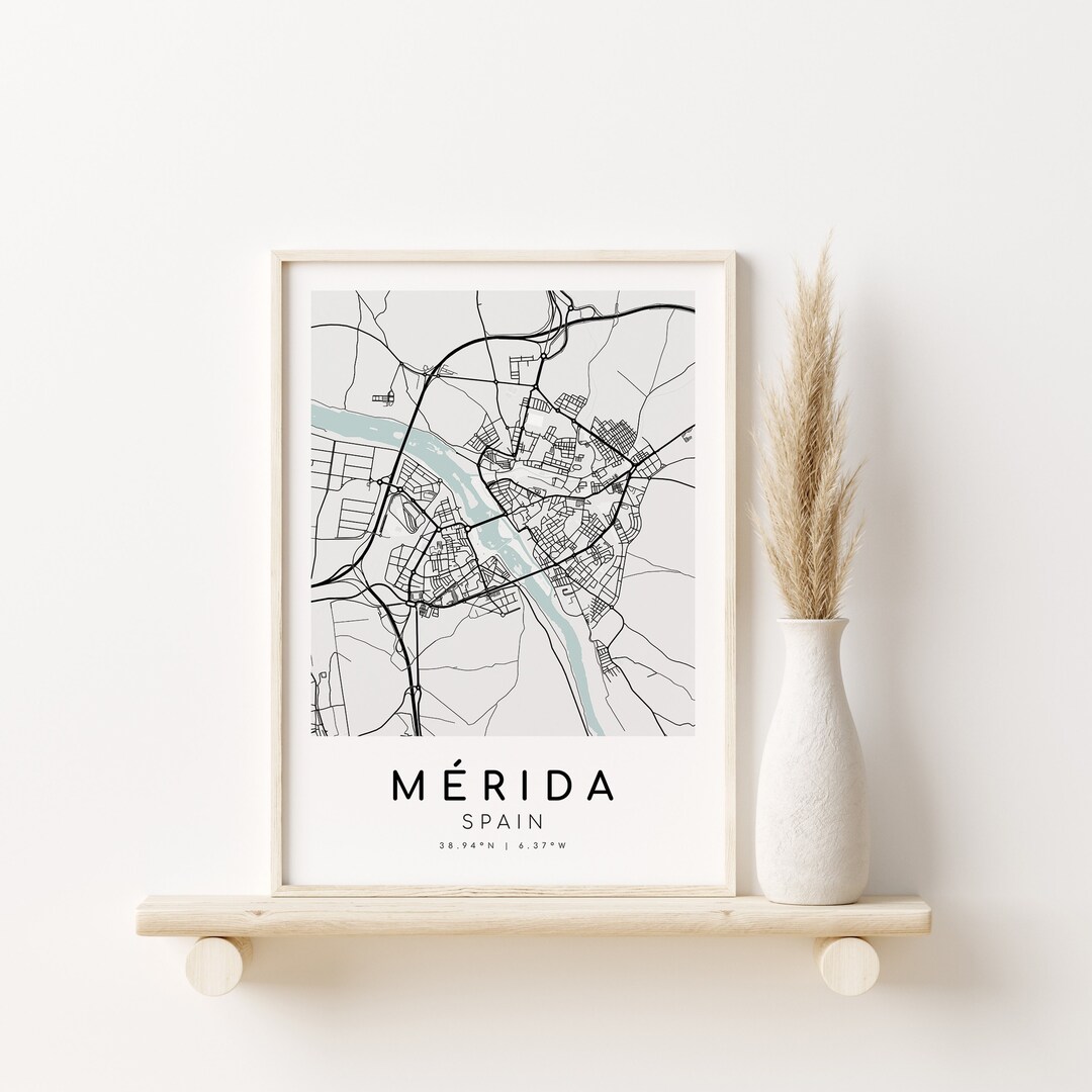 MÉRIDA España Mapa Impresión, arte minimalista, regalos para ella, Mapa ...