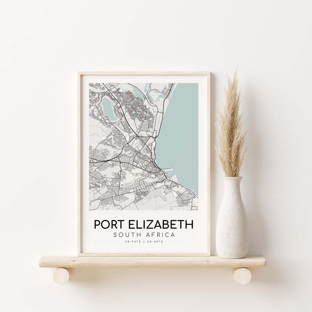 PORT ELIZABETH City Map, South Africa, Personalized Map Print, Modern ...
