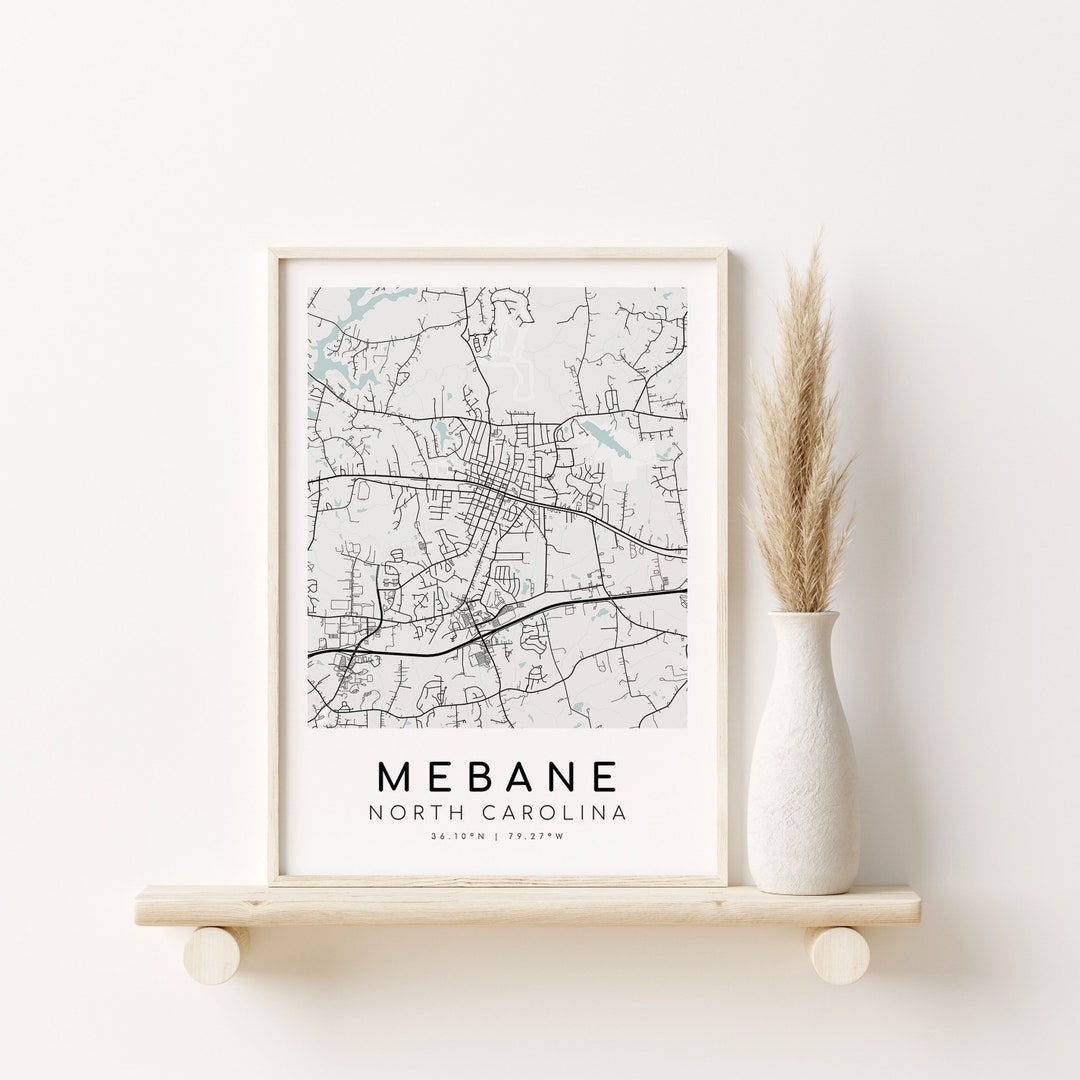 Mebane City Map, NC North Carolina Usa Map Poster, Engagement Map Art ...