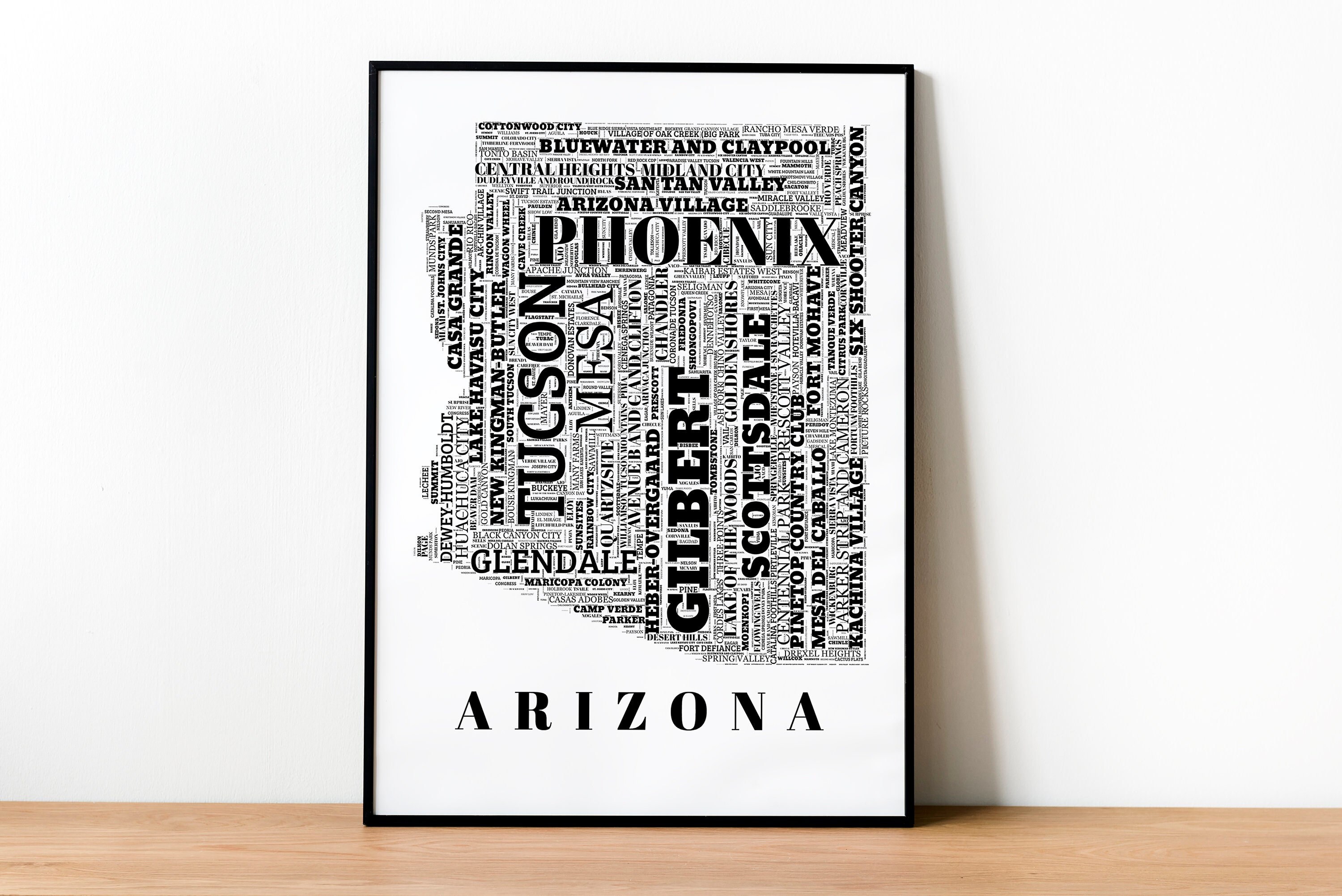 Arizona State Map Arizona Word Cloud Arizona Typography Map - Etsy