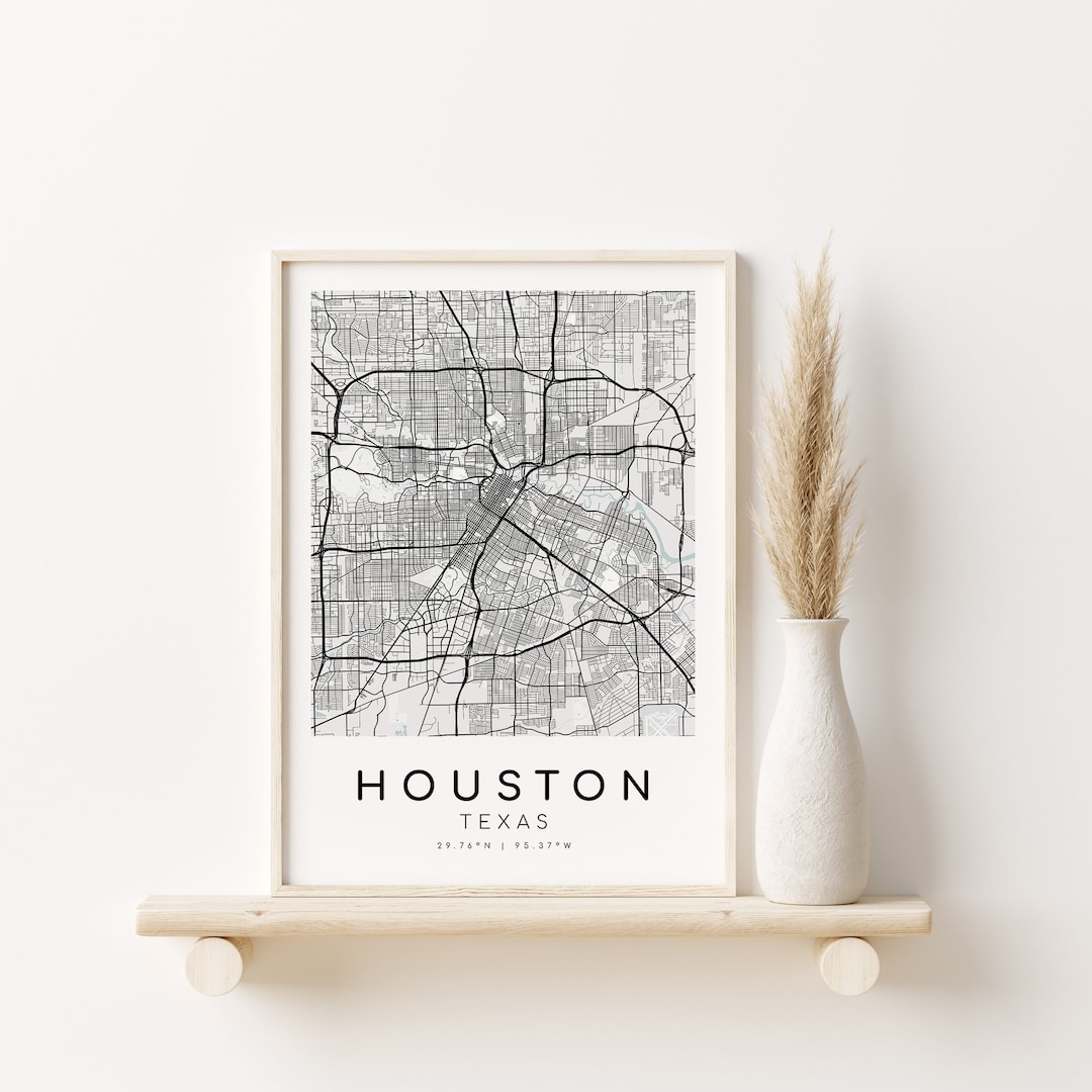 HOUSTON Texas TX City Map Print, Wall Art City Map, Happy Anniversary ...
