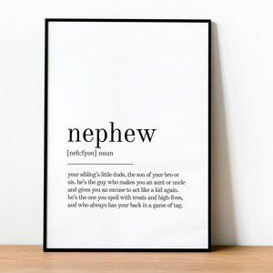 Nephew Definition Print, Nephew Wall Art Prints, Nephew Printable Art ...