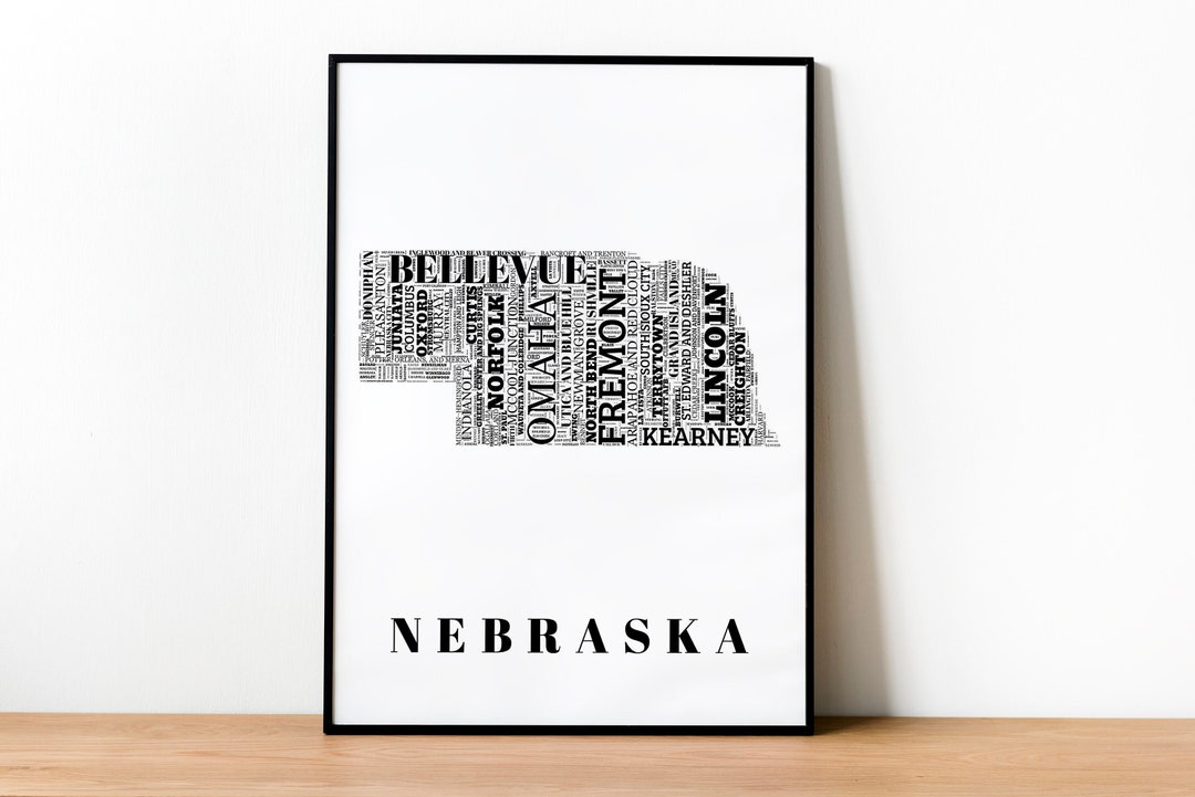 Nebraska State Map Nebraska Word Cloud Nebraska Typography - Etsy