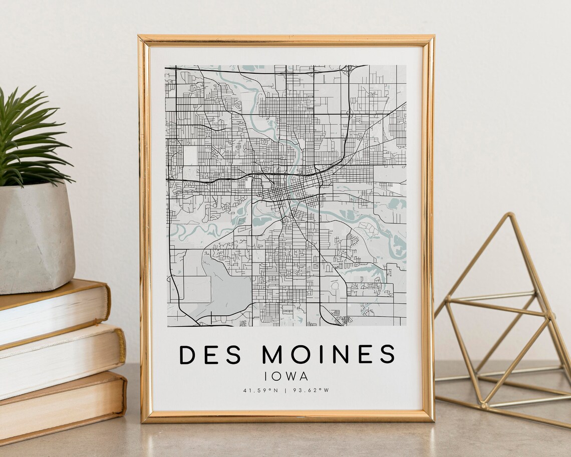 DES MOINES Iowa USA City Map, Gifts for Her, Minimalist City Map Print ...
