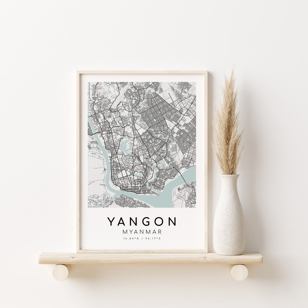 YANGON Map Print, Myanmar City Map Poster, Unique Gift Idea, Custom ...
