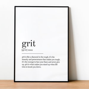 Grit Definition Print, Book Quote Print, Grit Office Definition Print ...