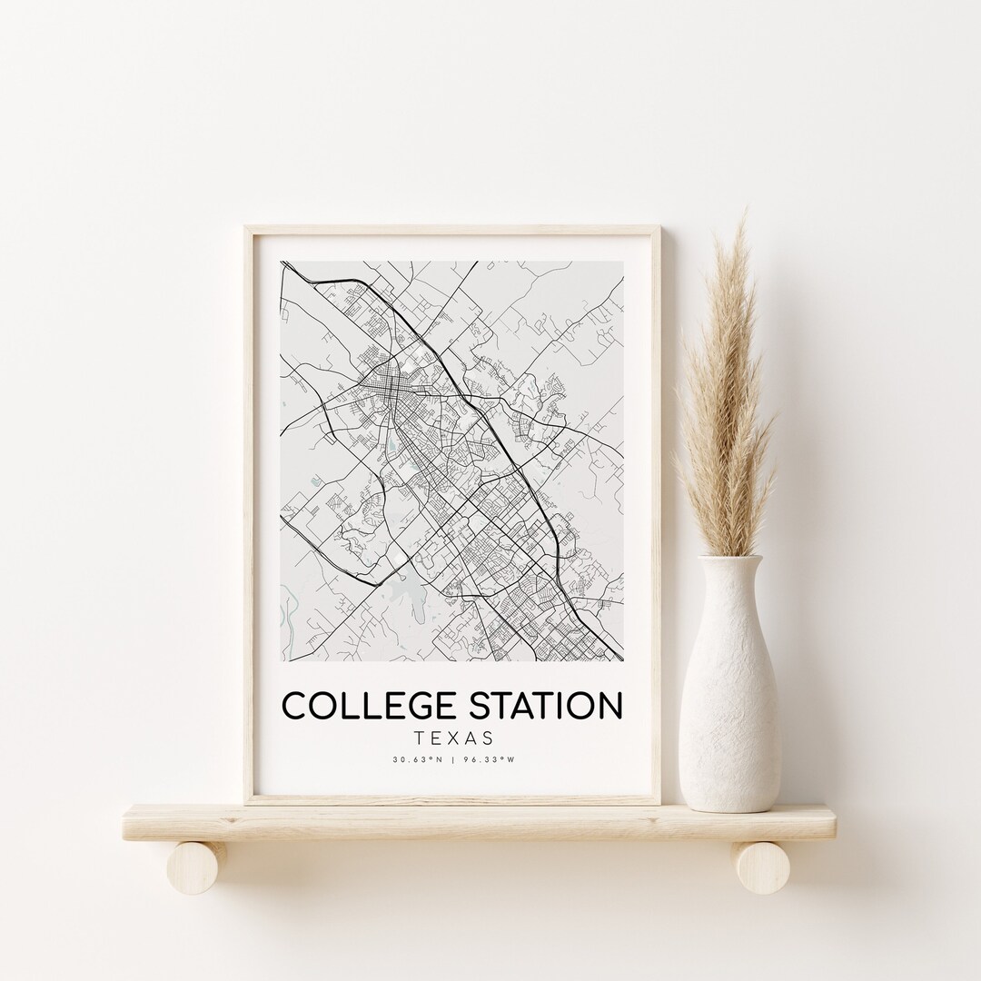 COLLEGE STATION City Map, Texas TX Map Poster, Engagement Map Art ...