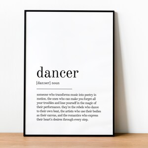 Dancer Definition Print, Wall Art Prints, Digital Download, Quote Print ...