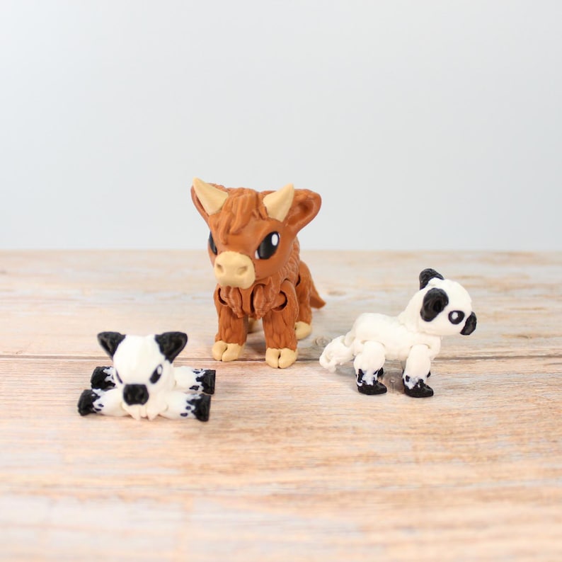 Tiny 3D Printed Highland Cow – Flexi Articulated Mini Cow Toy | Brown ...