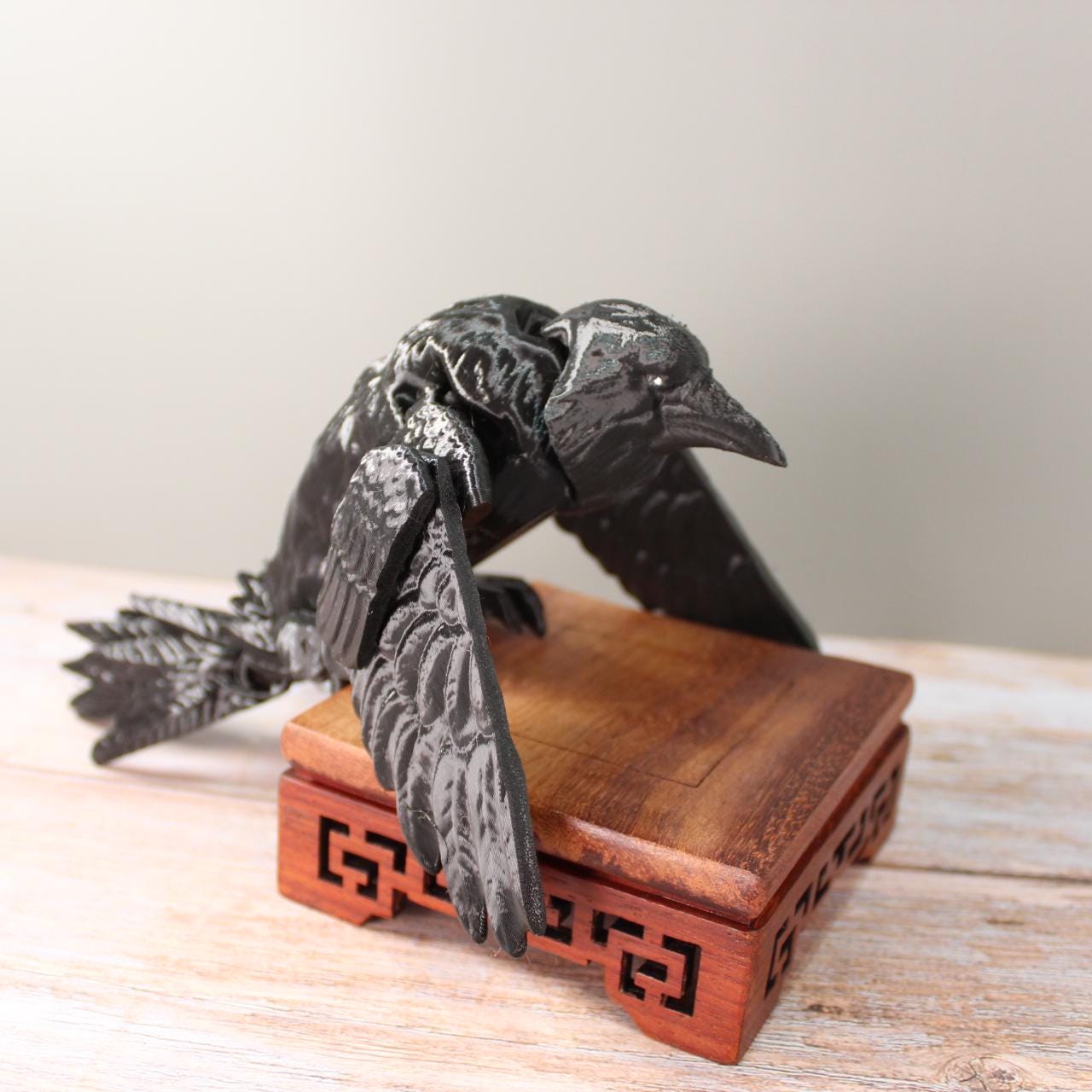 3D Printed Flexi Crow | Articulated Raven Figurine | Shiny Black Silk ...
