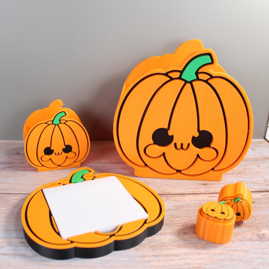 Pumpkin Desk Accessories Set – 3D Printed Fall Office Decor – Sticky ...