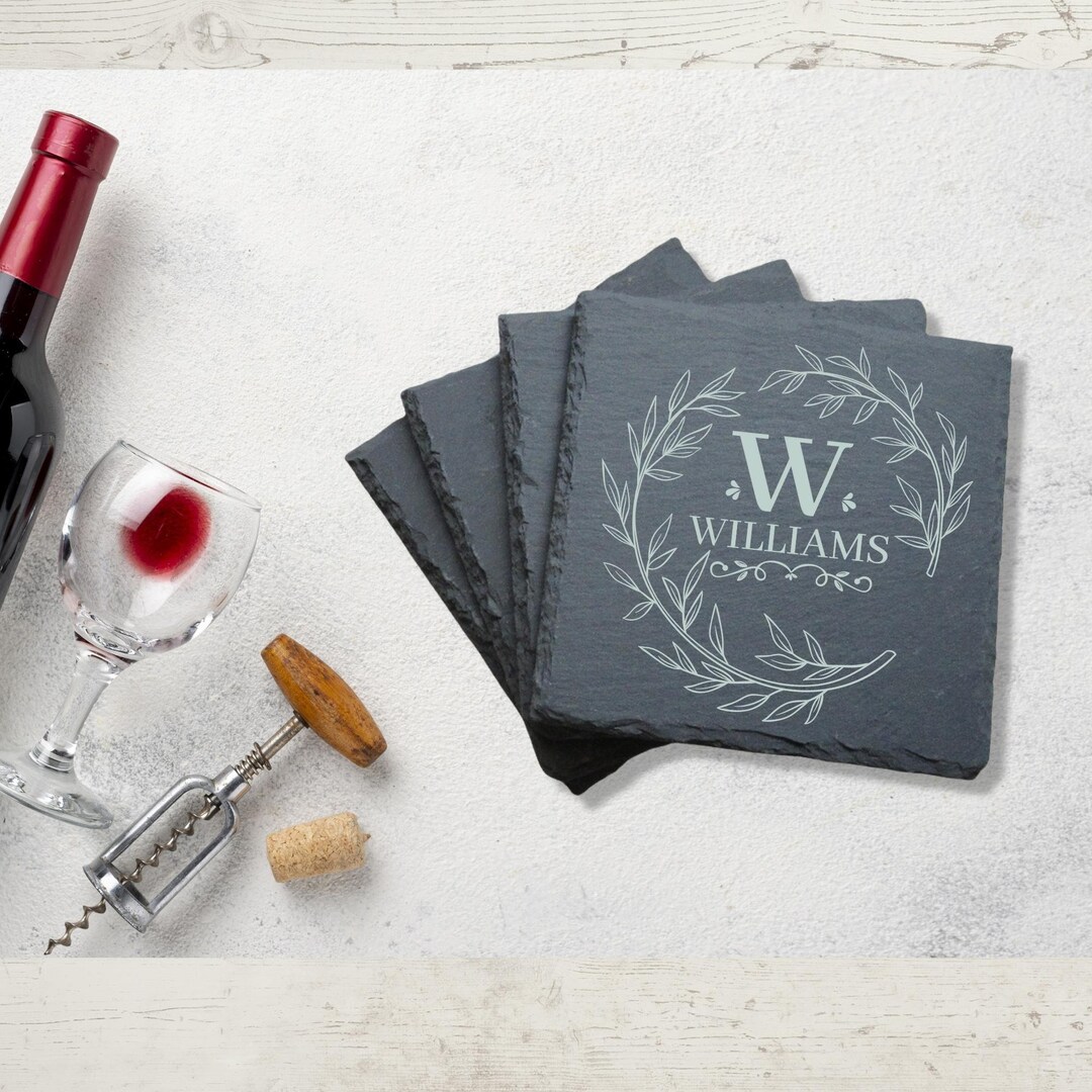 Engraved Slate Coasters, Custom Wedding Gift, Personalized Drink ...