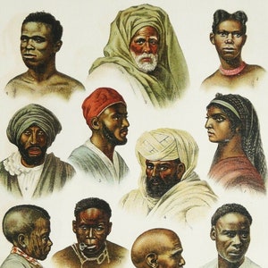 1897 Antique Lithograph of AFRICAN PEOPLE. African Tribes. People From ...