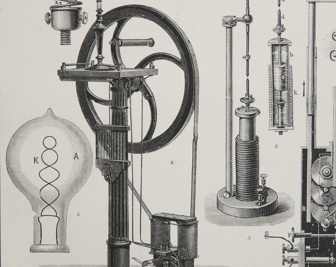 1889 Antique Rare Print of ELECTRICITY. PHYSICS. SCIENCES. Electric ...