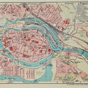 1895 Antique City Map of LÜBECK, GERMANY. 129 Years Old Town Map. - Etsy