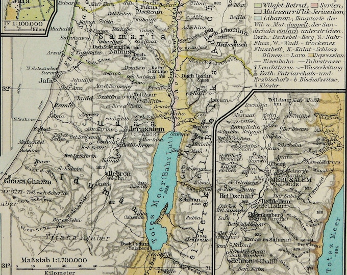 1900 Antique Map of PALESTINE. ISRAEL. Holy Land. Jerusalem. 123 Years ...