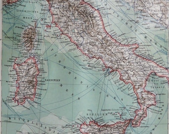 1897 Antique Map of ITALY, With Shipping Routes. Vintage Geography ...