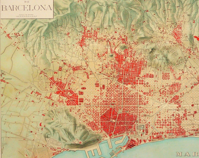 1900 Antique Large City Map of BARCELONA, CATALUNYA, SPAIN. 124 Years ...