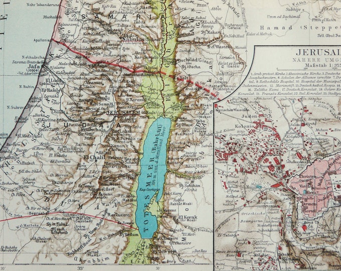 1897 Antique Map of PALESTINE. ISRAEL. Holy Land. Jerusalem. 126 Years ...