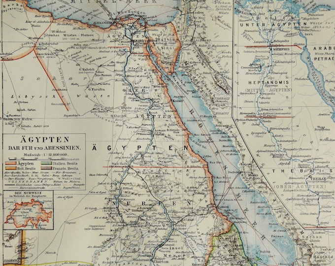 1897 Antique Map of EGYPT. CAIRO. ALEXANDRIA. 127 Years Old Chart - Etsy