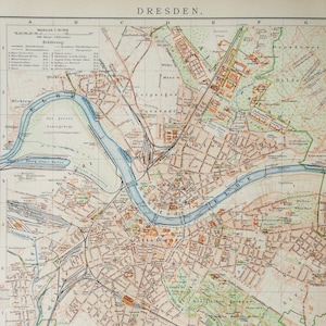 1895 Antique City Map of DRESDEN, SAXONY, GERMANY. 129 Years Old Town ...