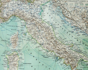 1897 Antique Map of ITALY, With Shipping Routes. Vintage Geography ...