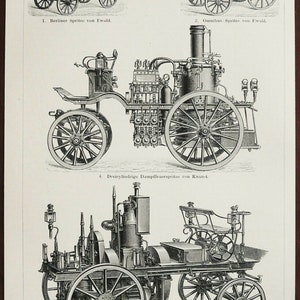 1897 Antique Print of ANCIENT FIRE ENGINES. Firemen. Fire Apparatus ...