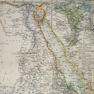 1895 Antique Map of EGYPT. CAIRO. ALEXANDRIA. Nile River. 129 Years Old ...