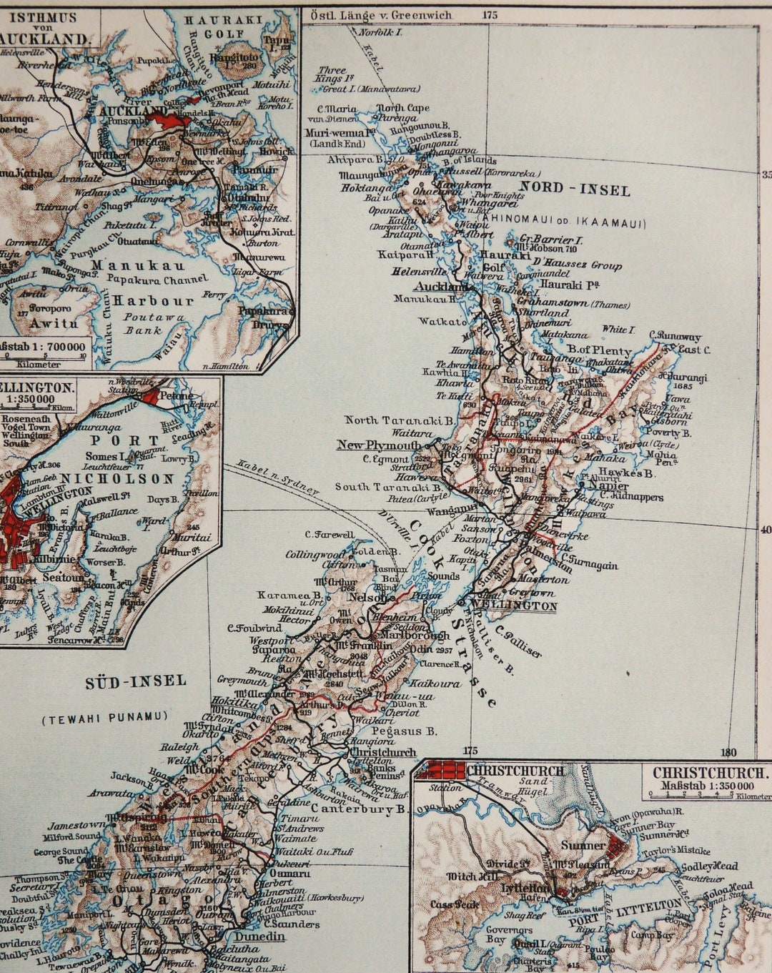 1897 Antique Map of NEW ZEALAND. OCEANIA. 127 Years Old Chart. - Etsy