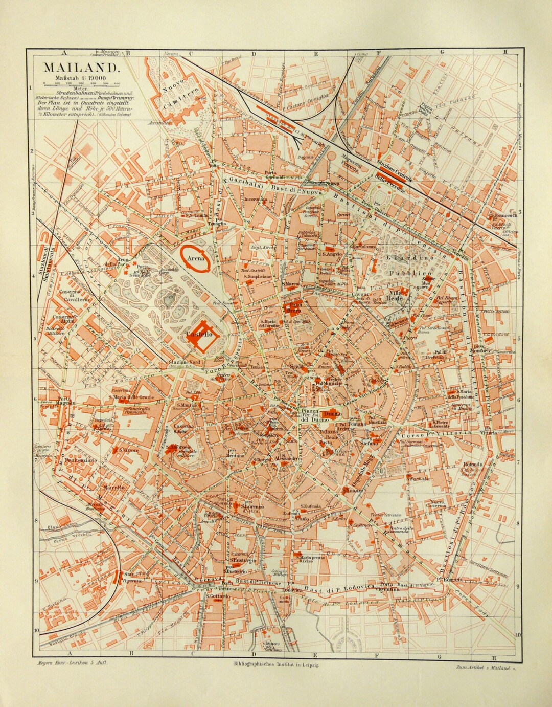 1897 Antique City Map of MILAN, ITALY. Milano. Italia. 127 Years Old ...