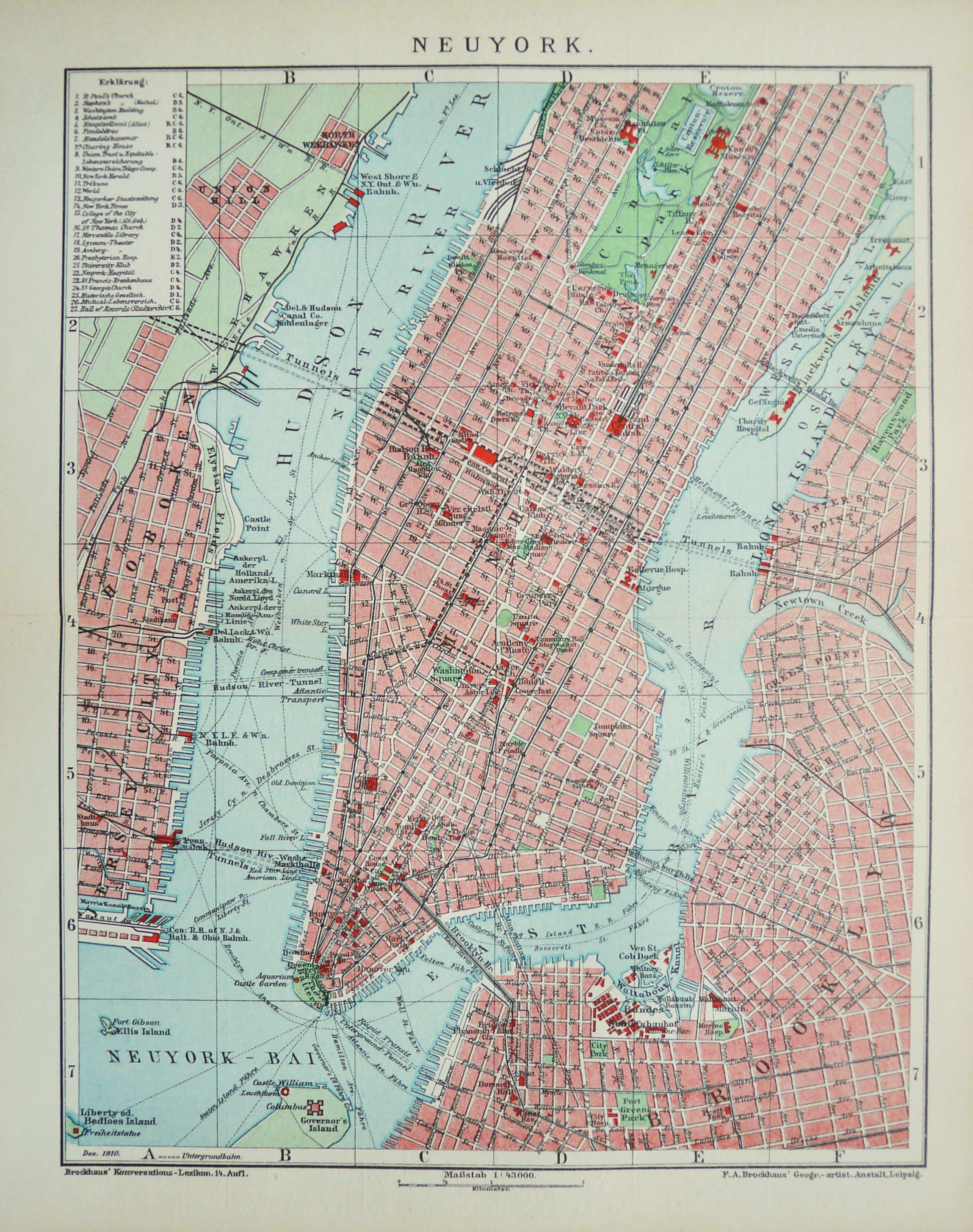 1900 Antique City Map of NEW YORK. MANHATTAN. Brooklyn. 123 Years Old ...
