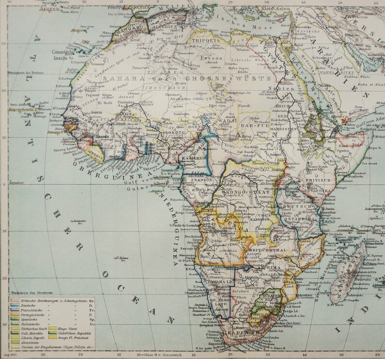 1895 Antique Map of AFRICA in the Colonial Era. Geography. 128 - Etsy