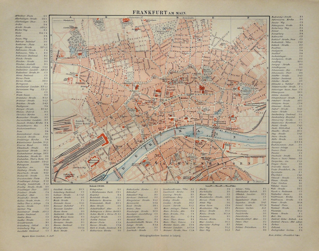 1897 Antique City Map of FRANKFURT, GERMANY. 127 Years Old Town Map. - Etsy
