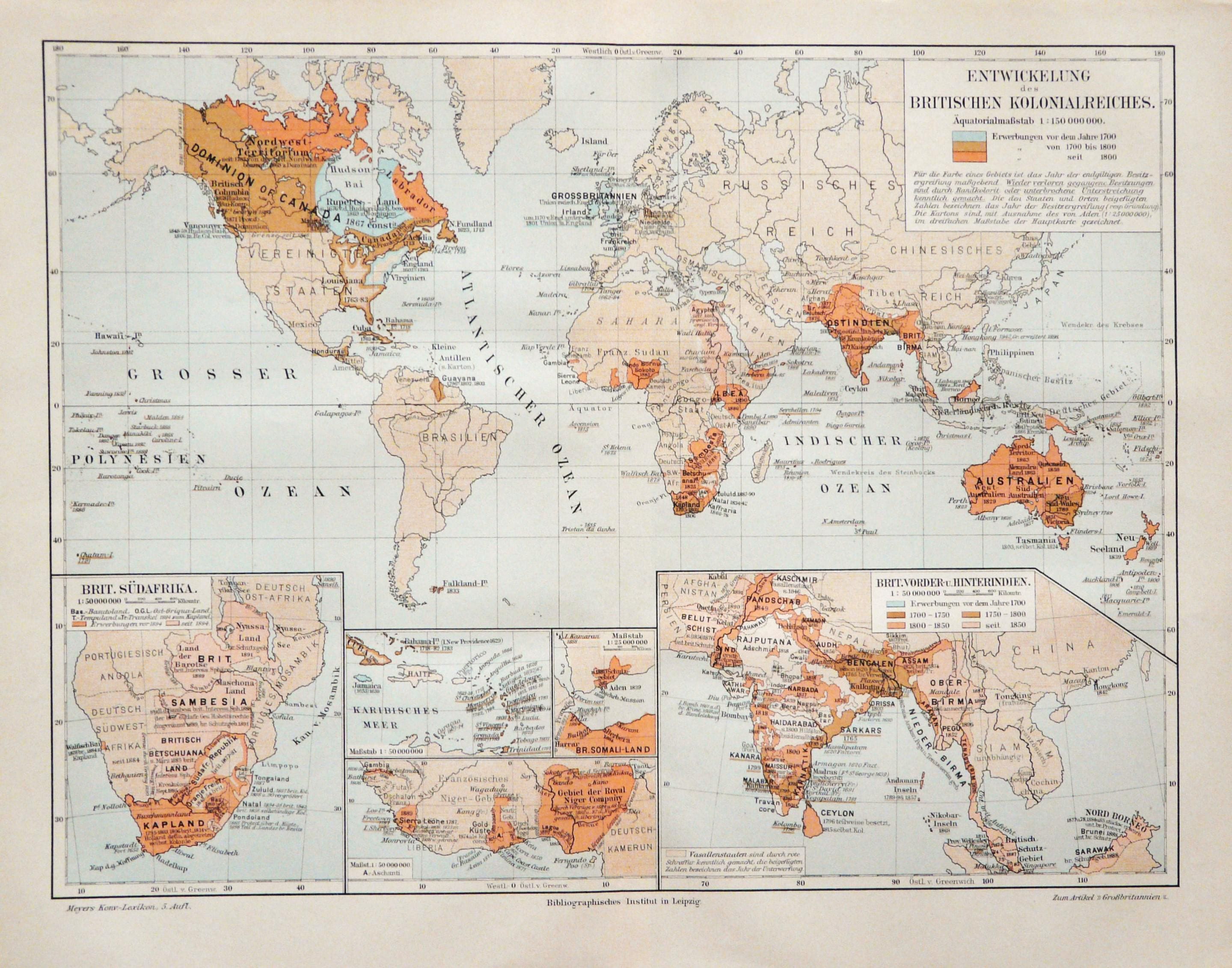1897 Antique World Map of BRITISH COLONIES in Victorian Era. British ...