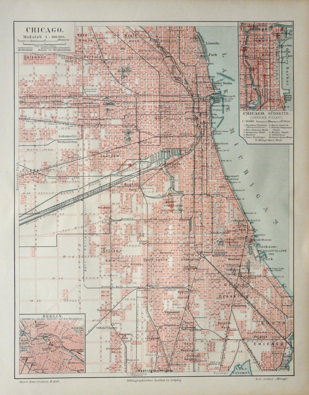1897 Antique City Map of CHICAGO. 129 Years Old Town Map. - Etsy