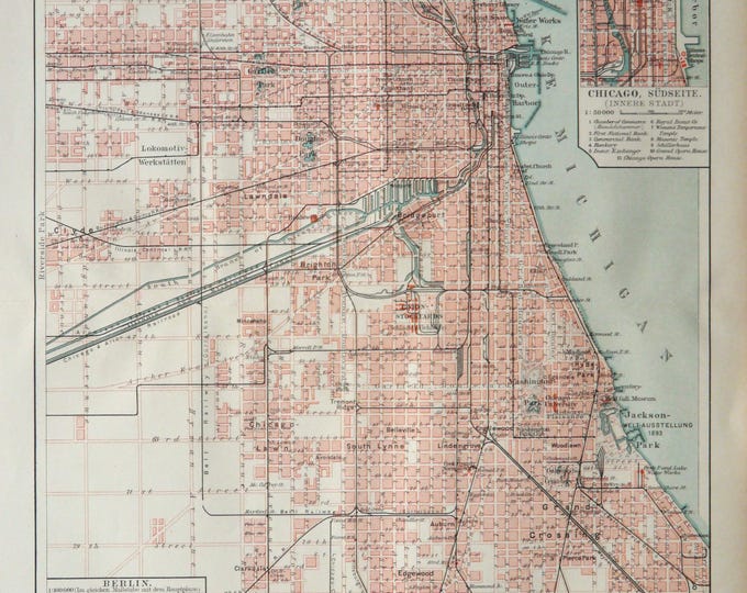 1897 Antique City Map of CHICAGO. 129 Years Old Town Map. - Etsy